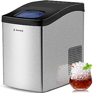 SYCEES Nugget Ice Maker for Countertop, 33lbs/24h, Sonic Ice Ready in 10 Mins, 5lbs Ice Storage, Self-Cleaning Function, Touch Control, Stainless Steel Pellet Ice Machine for Home Kitchen, Bar, Office