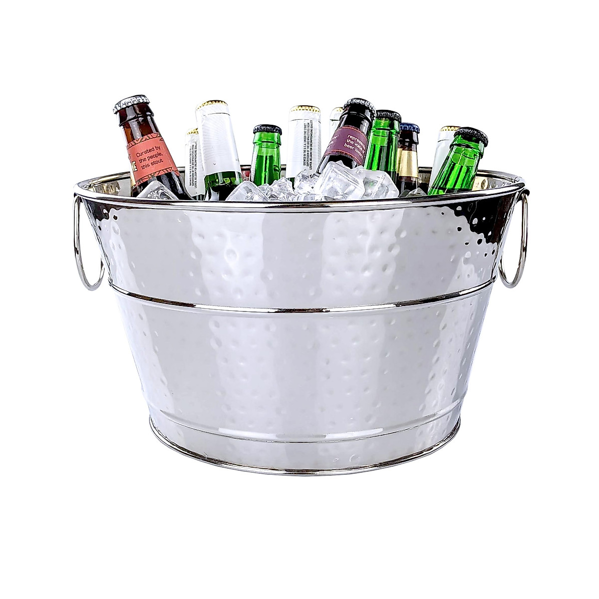 BREKX Stainless Steel Ice Bucket Round - Leak-Resistant Champagne Bucket - Hammered Drink Cooler for Parties - 15 Quarts - Metal Gift Basket for Wedding, Anniversary, or Housewarming