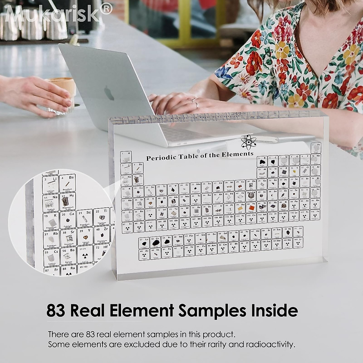 Periodic Table with Real Elements Inside, Acrylic Periodic Table Display with 83 Real Elements Samples, Craft, Teaching Tool, Gift for Kid, Students, Teacher, Science Lovers, 6*4.5*0.8 inch