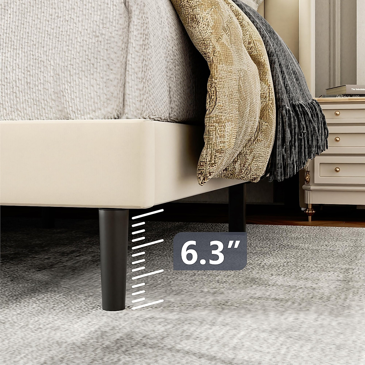 Gruwans Queen Size Bed Frame with Upholstered Wingback Headboard, Easy Assemnly Platform Bed, Wooden Slat Support No Box Spring Needed, Cream