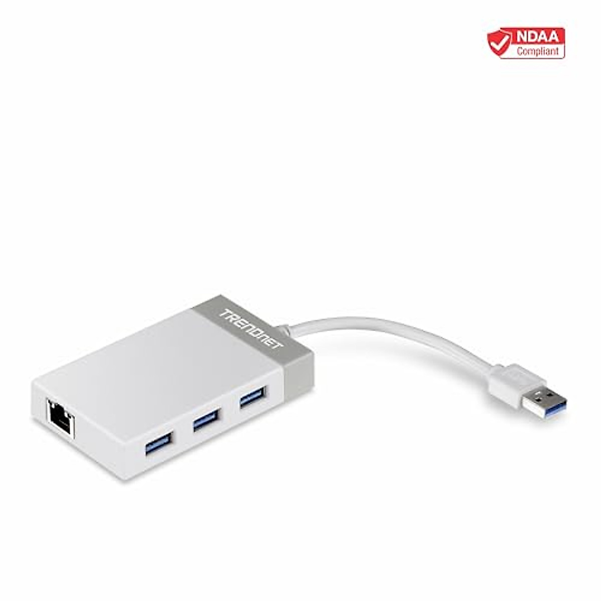 TRENDnet 3-Port USB 3.0 Hub, TU3-ETGH3, Compact USB to Ethernet Adapter, 3 x USB 3.0 Ports, 1 x RJ-45 Gigabit Ethernet Port, Supports XP, Vista, Windows, Mac OS 10.6-10.9, Nintendo Switch, White
