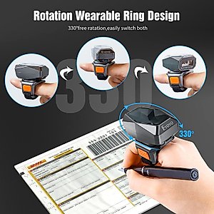 Eyoyo 2D Bluetooth Ring Barcode Scanner,Wearable Wrist Finger Wireless Scanner, Left/Right-Hand Operation,1D QR PDF417 Data Matrix Reader for iPhone, Android, Windows,Mac OS