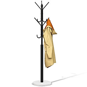 Ulimart Coat Racks Free Standing,Metal Sturdy Coat Rack with 12 Storages,Coat Tree with Natural Marble Base,For Hanging Coat Bags Hats Umbrella,For Entryway Bedroom Office