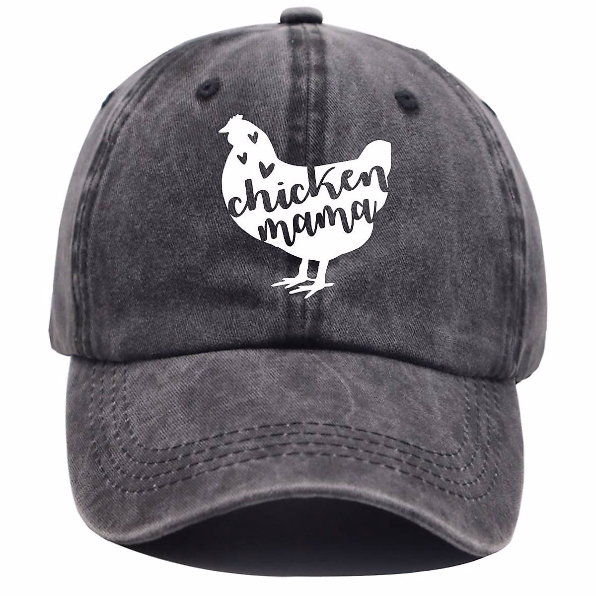Chicken Mama Hat, Farm Hen Baseball Cap Vintage Washed Distressed Denim Adjustable Dad Hats (Chicken Mama Black, one size)