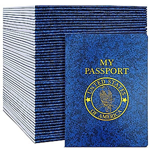 Blank Passport Book, Blue Passport Notebook 4 x 5.5 Inch Play Fake Passport Bulk Travel Journal for Kid World Travel Pretend Activity Classroom School Projects Theme Party Favors Decor (50 Pcs)