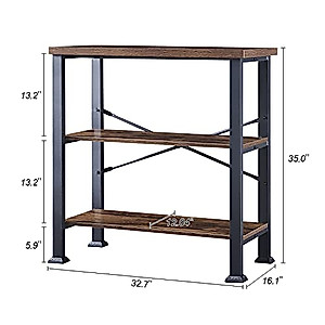 HOMBAZAAR Bookshelf, 3-Tier Vintage Industrial Book Shelf, Rustic Wood and Metal Bookcase and Bookshelves, Free Standing Storage Small Bookshelf for Living Room, Bedroom and Kitchen, Brown