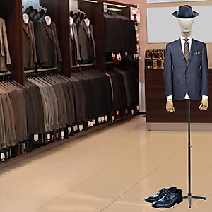 Male Mannequin Torso with Head, Dress Form Male 53"~76" Height Adjustable Body with Tripod Metal Stand, Sewing Mens Mannequin with Detachable Flexible Solid Wood for Store Display