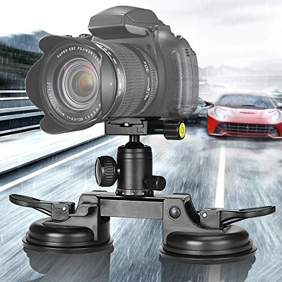 Professional Heavy Duty (20 lbs Load) True DSLR Mirorrless Camera Suction Cup Car Mount Camcorder Vehicle Holder w/Quick Release Plate 360° Ball Head Compatible with Nikon Canon Sony RED BM Hi-Speed