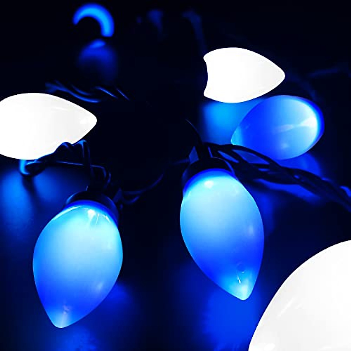 PARKIM C9 Christmas Lights Outdoor 50 LED Blue + White Strawberry Waterproof Ice Lights String Xmas Tree Indoor Decoration Plug in 34.5 Feet Used for Home Festive Courtyard Patio Garden