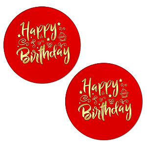 40 Happy Birthday Stickers, 2 Inch Big Round Glossy Labels, Great for Birthday Party, Gift Box, Gift Bag, Party Favors Décor, Tags, Games and Supplies. Made in USA. Red