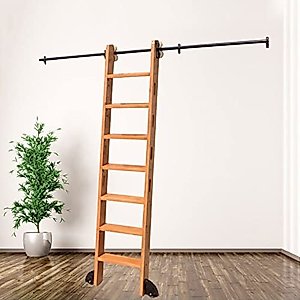 Rolling Ladder Hardware Library Sliding Ladder Hardware Kit(No Ladder) with Floor Roller Wheels 3.3ft-20ft Round Track/Rail Sliding Barn Door Kit (Size : 6.6ft/200cm Track Kit) (16ft/500cm Track k (