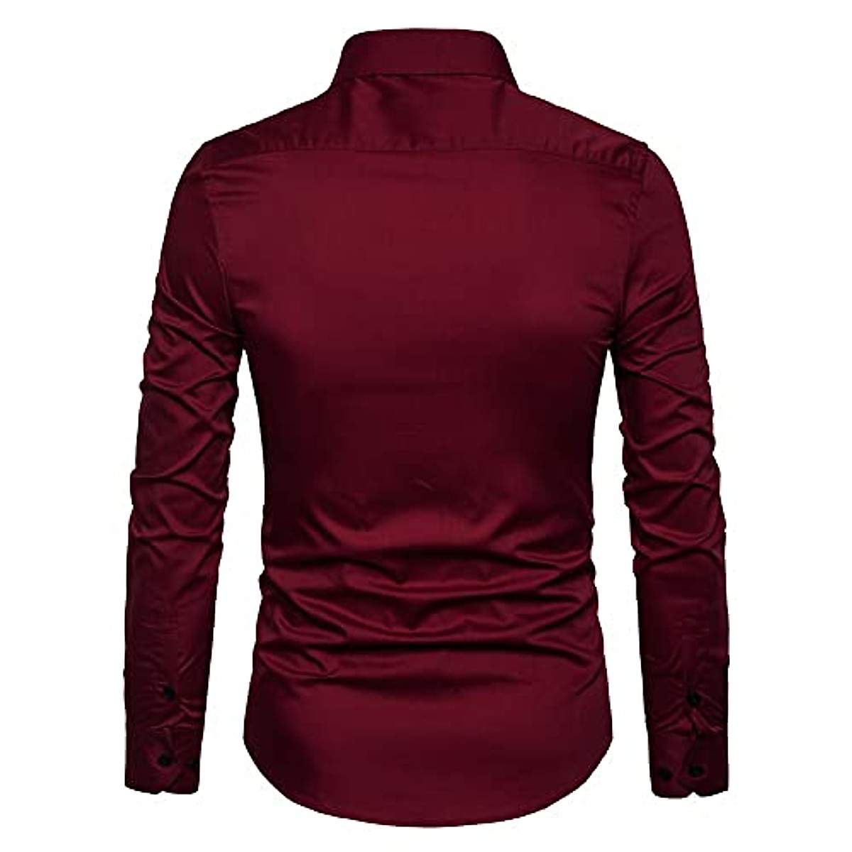 LOCALMODE Mens Casual Plain Button Down Easy Care Cotton Dress Shirts Slim Fit Business Long Sleeve Formal Shirts Wine Red Medium