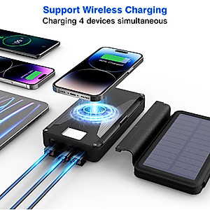 undreem 30000mah Solar Power Bank Fast Charging, 3 Outputs USB-C Solar Battery Charger with 4 Foldable Solar Panels, Wireless Solar External Battery Pack for Electronic Devices