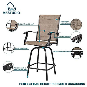 MFSTUDIO 2 PCS Outdoor Swivel Bar Stools, Patio Bar Height Chair Breathable Sling Fabric, All-Weather Resistant, Brown