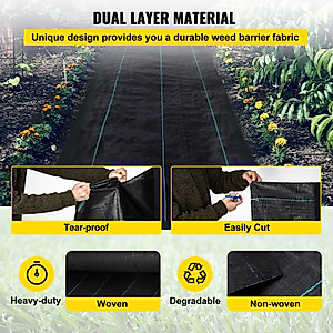 VEVOR Weed Fabric Barrier Heavy Duty, 3x300 FT, 5.8oz Weed Blocker Fabric, Woven Landscape Fabric, Garden Fabric Weed Barrier, Weed Control Fabric Ground Cover, Geotextile Fabric, Gardening Mat, Black