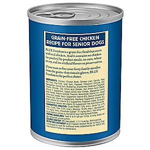 Blue Buffalo Freedom Grain Free Natural Senior Wet Dog Food, Chicken 12.5oz cans (Pack of 12)