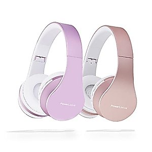 PowerLocus Rose Gold Bluetooth Headphones with White/Purple Bluetooth Headphones