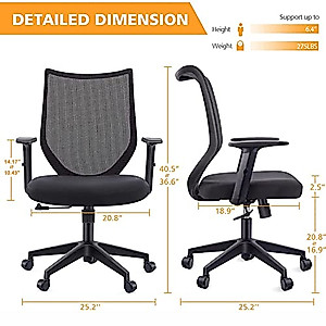 ETasker Office Chair with Adjustable Arms Mid-Back Desk Chair Black - Breathable Mesh Ergonomic Office Chair - Swivel Computer Chair with Rocking Function - Height Adjustable Home Office Desk Chair