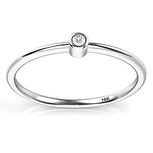 Kobelle Sz 8.0 Solid 10K White Gold Bezel Set Diamond Wedding Engagement Ring