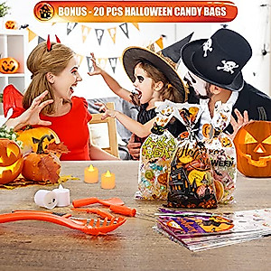 Pumpkin Carving Kit for Kids, 6 Easy Halloween Pumpkin Carving Tools Set, 6 LED Candles, 10 Carving Stencils & 20 Halloween Cellophane Candy Bags