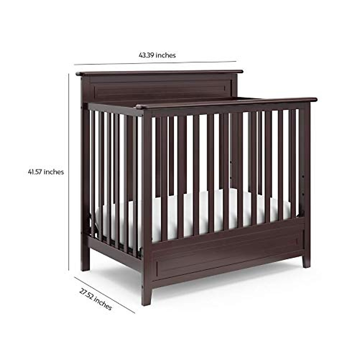 Storkcraft Petal 5-in-1 Convertible Mini Crib with Mattress, Espresso