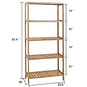 kinbor 5-Tier Bamboo Bathroon Shelf - Bamboo Shelf Storage Shelving Rack Utility Shelf Multifunctional Bamboo Rack for Bathroom Kitchen Living Room