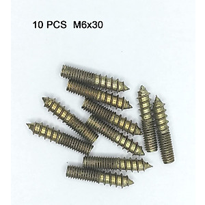 Hanger Bolt M6x30 Double Headed Bolt Self-Tapping Screw for Furniture 10Pcs