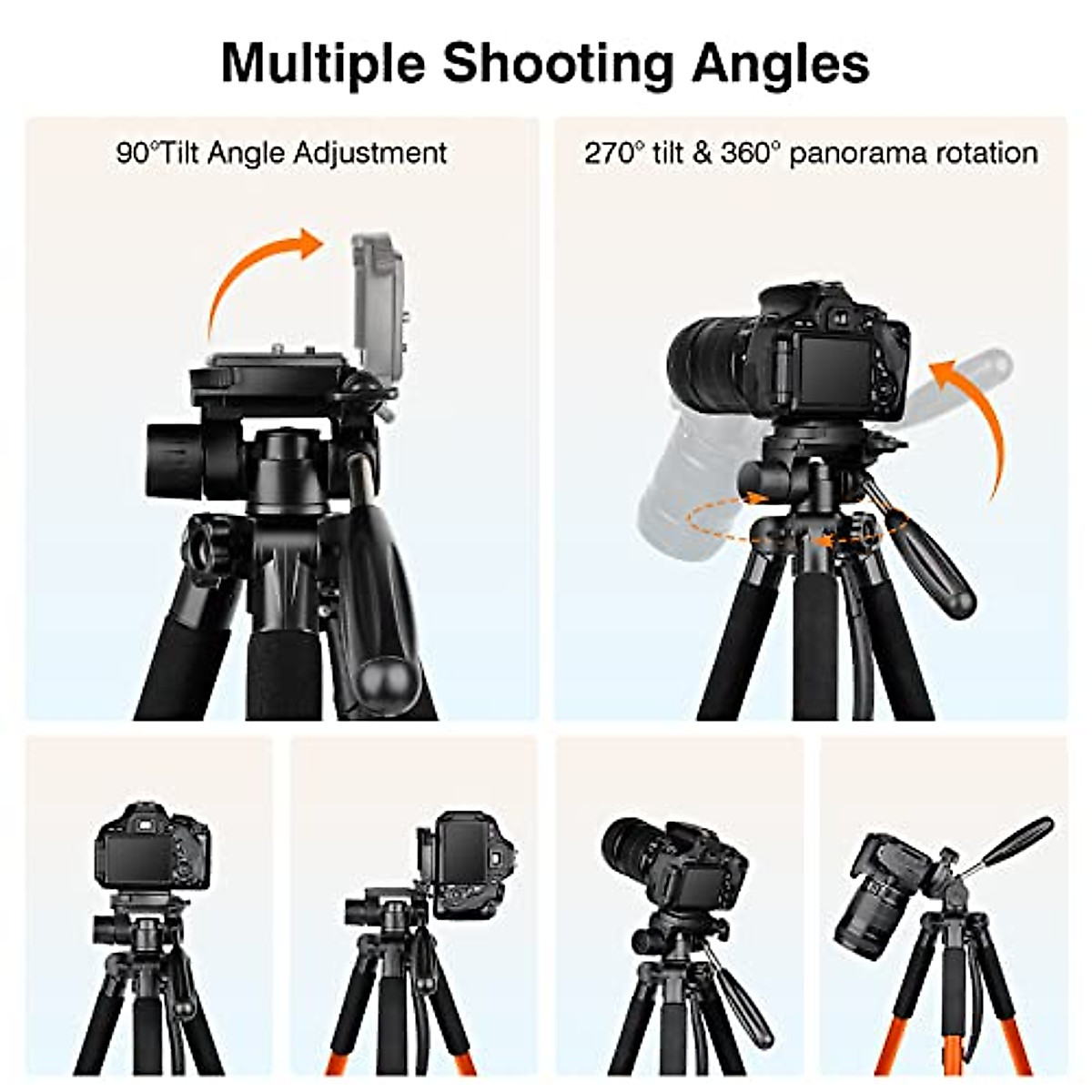 Victiv 72 inch Camera Tripod, Tall Tripod for Camera Cell Phone, Heavy Duty Camera Tripod Stand, Professional Aluminum Monopod, Compatible with DSLR Cameras, Binocular, Spotting Scopes - Orange