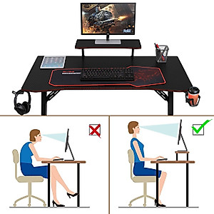 AuAg 44 inch Gaming Desk with Monitor Stand, Racing Style Home Computer Pc Table, Z-Shaped Gamer Game Work-Station with Cup Holder and Headphone Hook (44 inch)