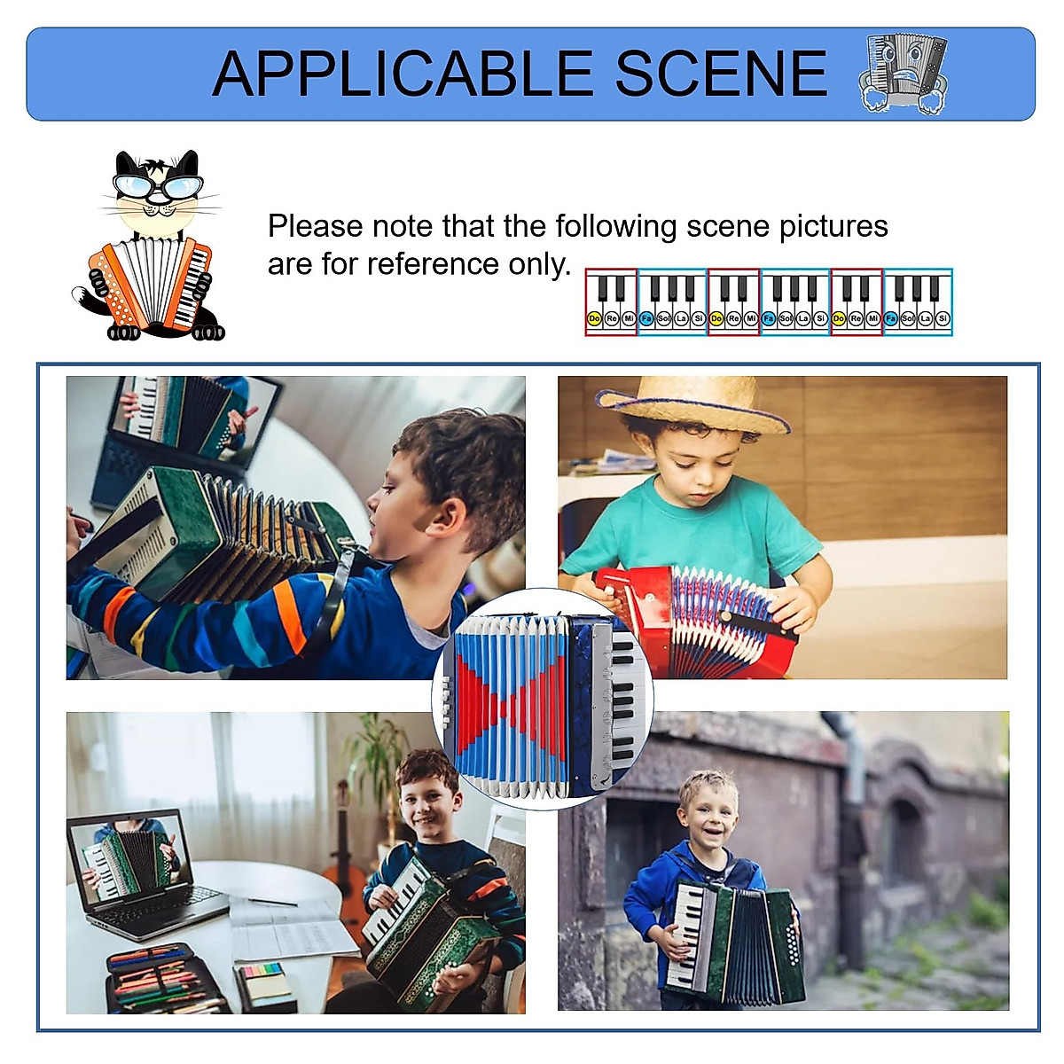Small Accordion,17 Keys 8 Bass Accordion Instrument Para Niños Acordeones Para Niños With Adjustable Straps And Softer Sound Portable Educational Musical Instrument For Music Beginner 7.8x7.5x3.9in
