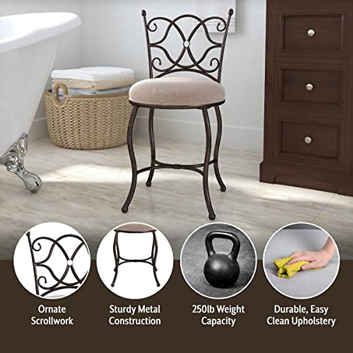 Hillsdale Furniture Vanity Stool Brody Metal, Rubbed Gray