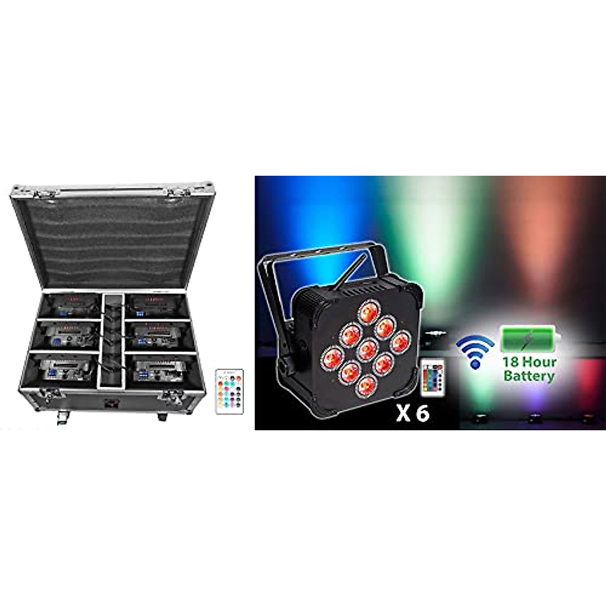 Rockville Best Pack 60 Black (6) Battery Wash Lights+Wireless DMX+Charging Case