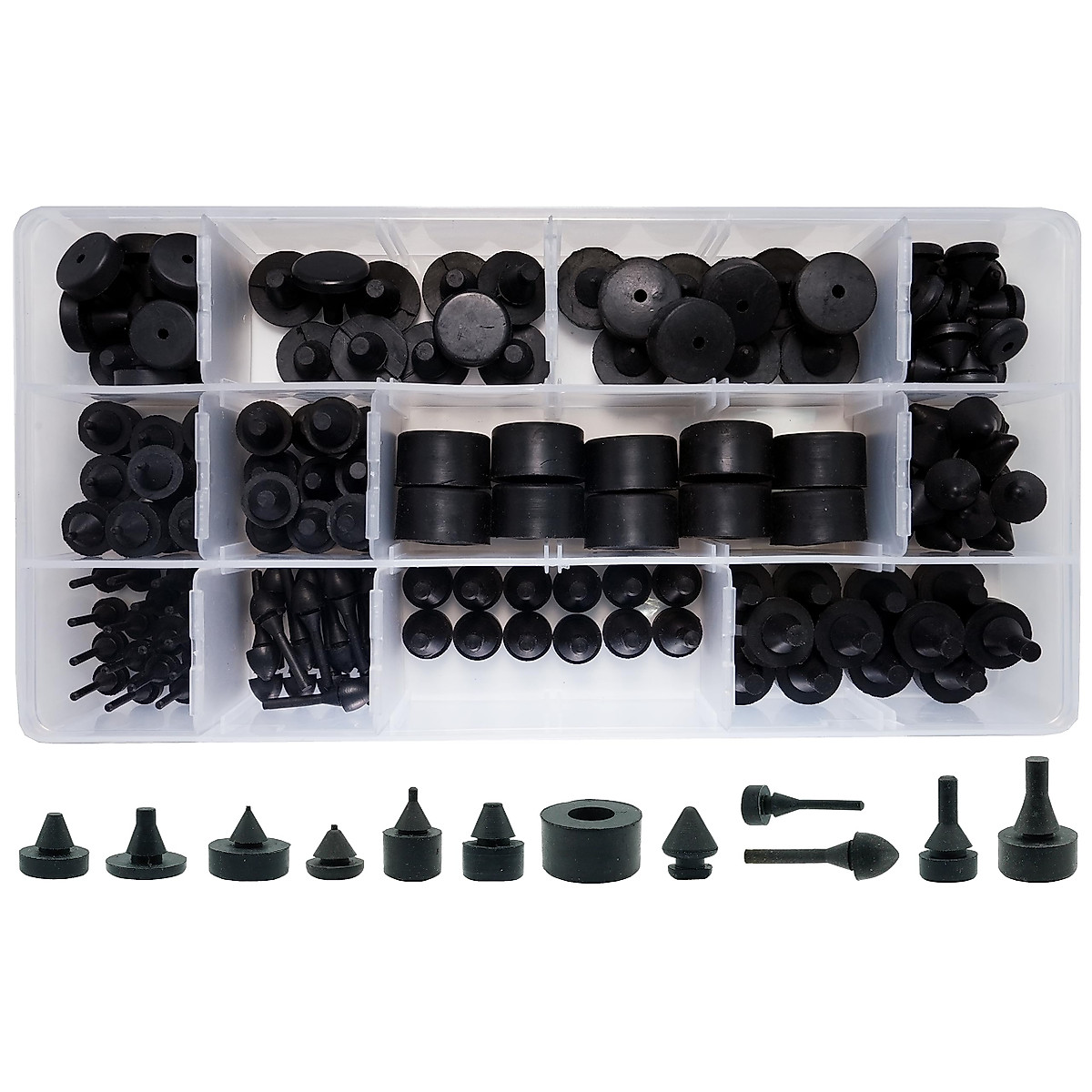 Dsnaduo 160 PCS Black Rubber Bumper Assortment, Automotive Rubber Bumper Stopper, Rubber Stop Bumper Compatible with GM Ford and Chrysler Replace 20030, 8210, fit Many Models