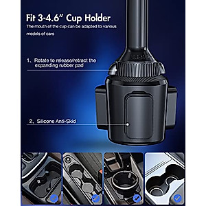 SMORFIT Cup-Holder-Phone-Mount-for-Car/Truck, Quick Extension Long Arm Fast Swivel Adjustable Height 360 Rotatable, Solid Cup Low Profile Universal Mobile Mount