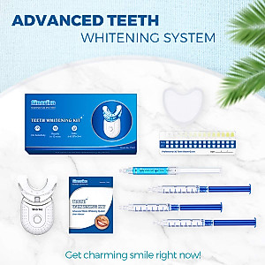 SINORIKO Teeth Whitening Kit with 6X LED Light for Sensitive Teeth 10 Min Fast Result, 3 Carbamide Peroxide Whitening Gel 1 Remineralizing Gel, Mouth Tray with Case, Home Teeth Whitener