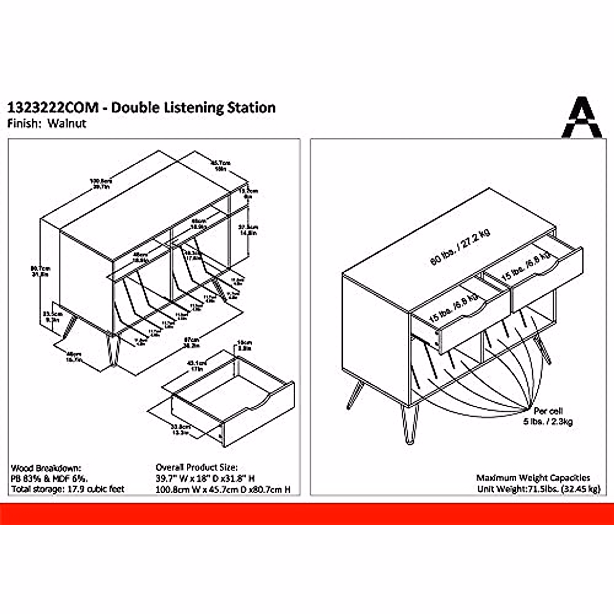 Novogratz Concord Turntable Stand, Double, Walnut