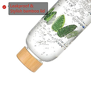 Gulujoy 32 oz Glass Water Bottle with Time Marker Bamboo Lid Neoprene Sleeve, Reusable, Leakproof, BPA Free (Regular Mouth)