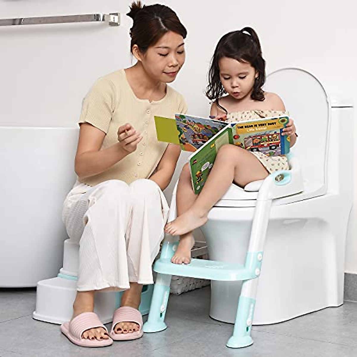Potty Training Seat with Step Stool Ladder,SKYROKU Potty Training Toilet for Kids Boys Girls Toddlers-Comfortable Safe Potty Seat with Anti-Slip Pads Ladder (Blue)