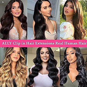 ALLY Straight Clip in Hair Extensions Real Human Hair 100% Remy Virgin Human Hair Clip ins Extensions Clip-in Hair Extensions for Women Double Weft Soft Hair No Tangles (20 Inch #1 Jet Black)