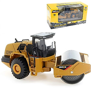 Gemini&Genius Road Roller Toy for Kids, Heavy Duty Construction Vehicle Toys 1-50 Scale Alloy Road Truck, Engineering Car Toy Collection, Display and Play for Kids (Brown)