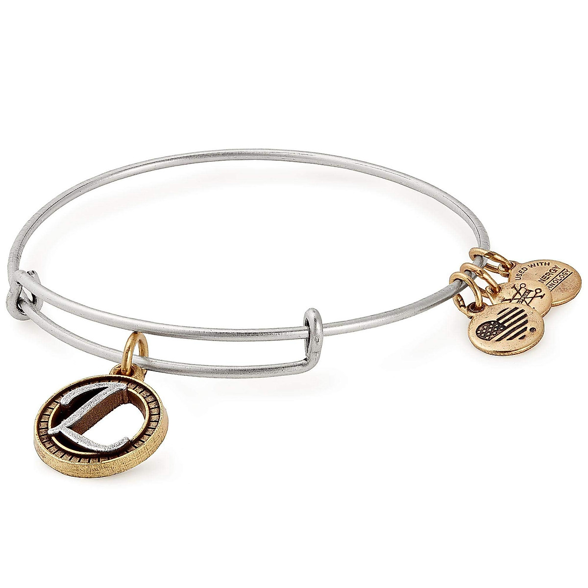 Alex and Ani Women's Initial L II Bangle Two Tone Bracelet, Rafaelian Silver