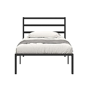 Closadin Twin Size Platform Bed Frame with Headboard,Sturdy Heavy Duty Metal Slats Support for Mattress,No Box Spring Needed,Easy to Assemble,Black