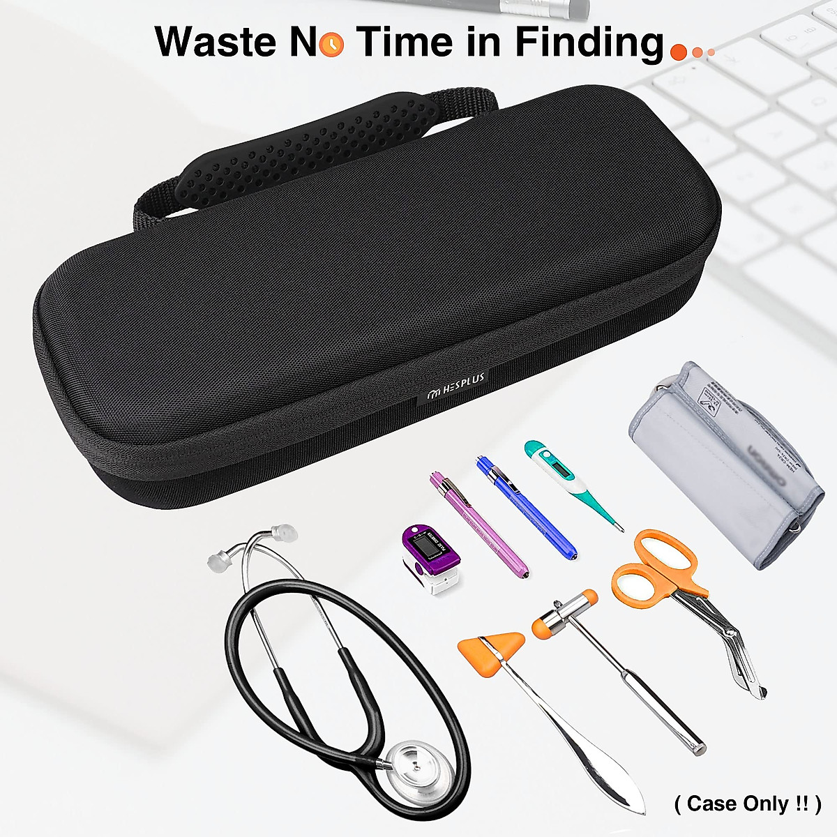 HESPLUS Storage Travel Case for 3M Littmann Classic III Stethoscope, Lightweight II S.E, Cardiology IV Diagnostic, MDF Acoustica Deluxe Stethoscopes - Pure Black Without Pattern