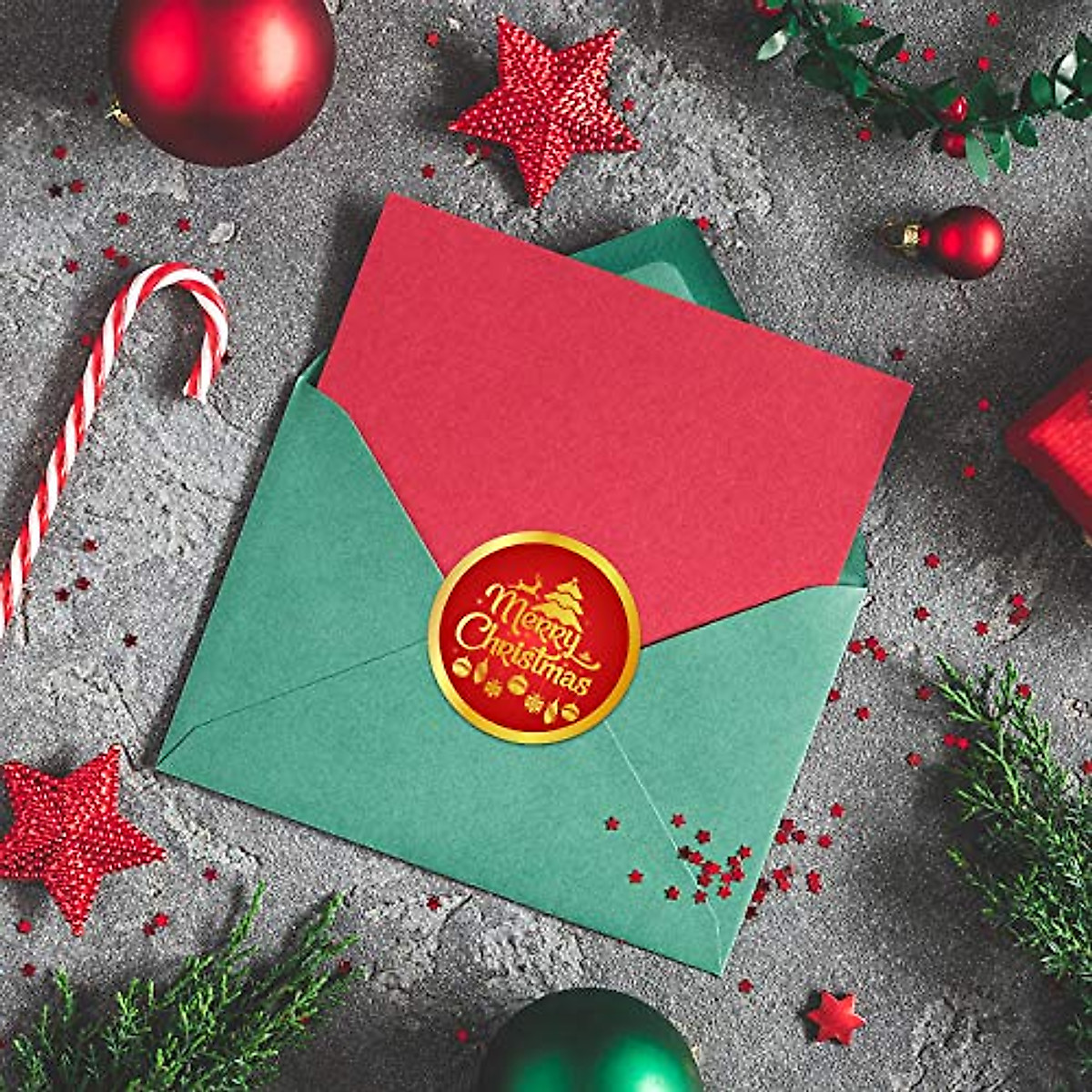 Ruisita 500 Pieces Gold Foil Merry Christmas Stickers Seals Labels Round Golden Christmas Holidays Seal Stickers or Christmas Favor Gift Cards Envelopes Seals