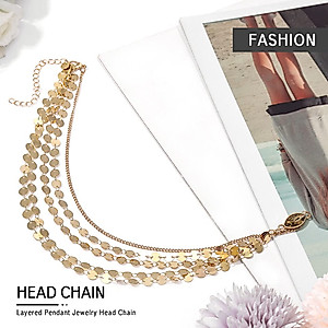 Aukmla Boho Sequins Head Chain Festival Wedding Headpiece Hair Chain Spring Summer Christmas Fashion Headband Hair Jewelry for Women and Girls (Gold)