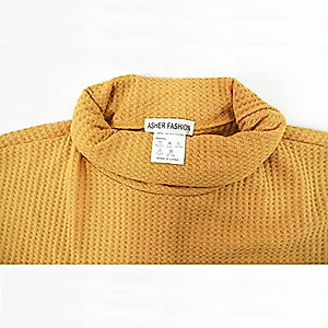 ASHER FASHION Women's Cowl Neck Long Sleeve Waffle Knit Top Pullover Sweater Navy Blue M