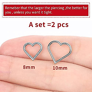 VOJO 2 Pcs G23 Titanium Heart Daith Piercing Jewelry Rook Tragus Clicker Ring Cartilage Earrings 16G (8mm+10mm, Heart Silver)