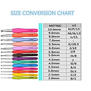 YOKER Crochet Hooks Set, 14 Sizes 2mm(B)-10mm(N) Ergonomic Crochet Needles with Case for Arthritic Hands, Extra Long Crochet Kit