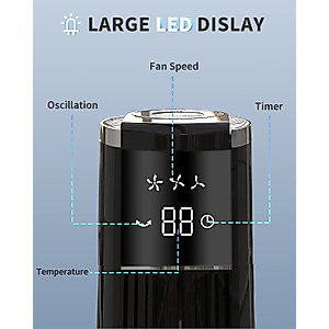 VEOHAUT Tower Fan-Oscillating Fan for Home, Quiet, Cooling, LED Display, 12-Hour Timer, 36'' Electric Black Standing Bladeless Fan with Remote for Bedroom, House, Office, Living Room