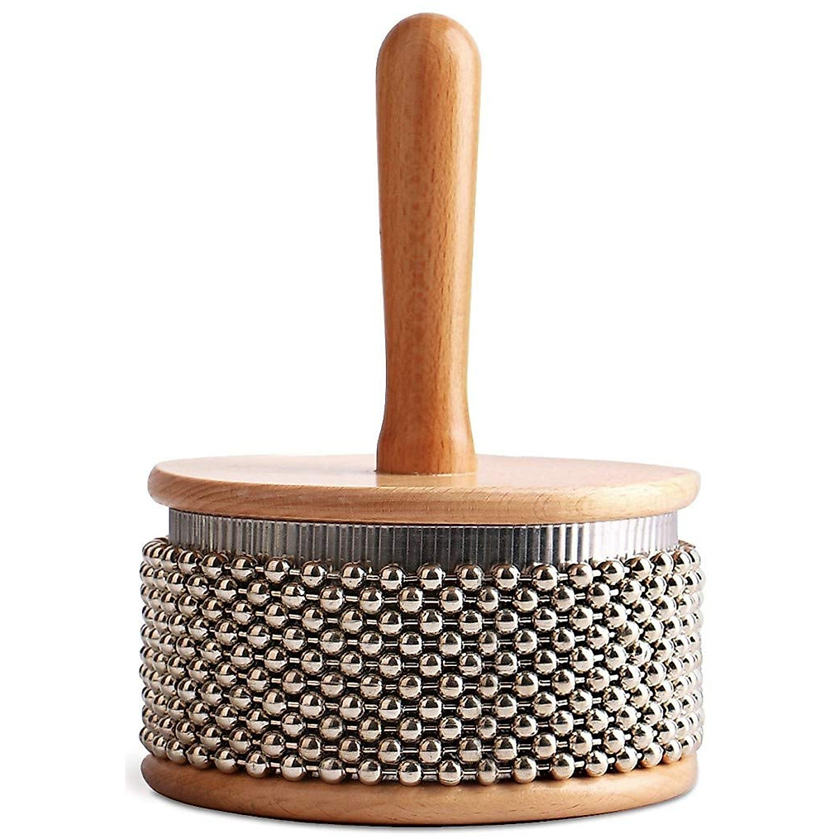 Studio Z 5.1in Wooden Cabasa with Stainless Steel Beaded Chain and Cylinder for Band / Music Latin Percussion Instrument